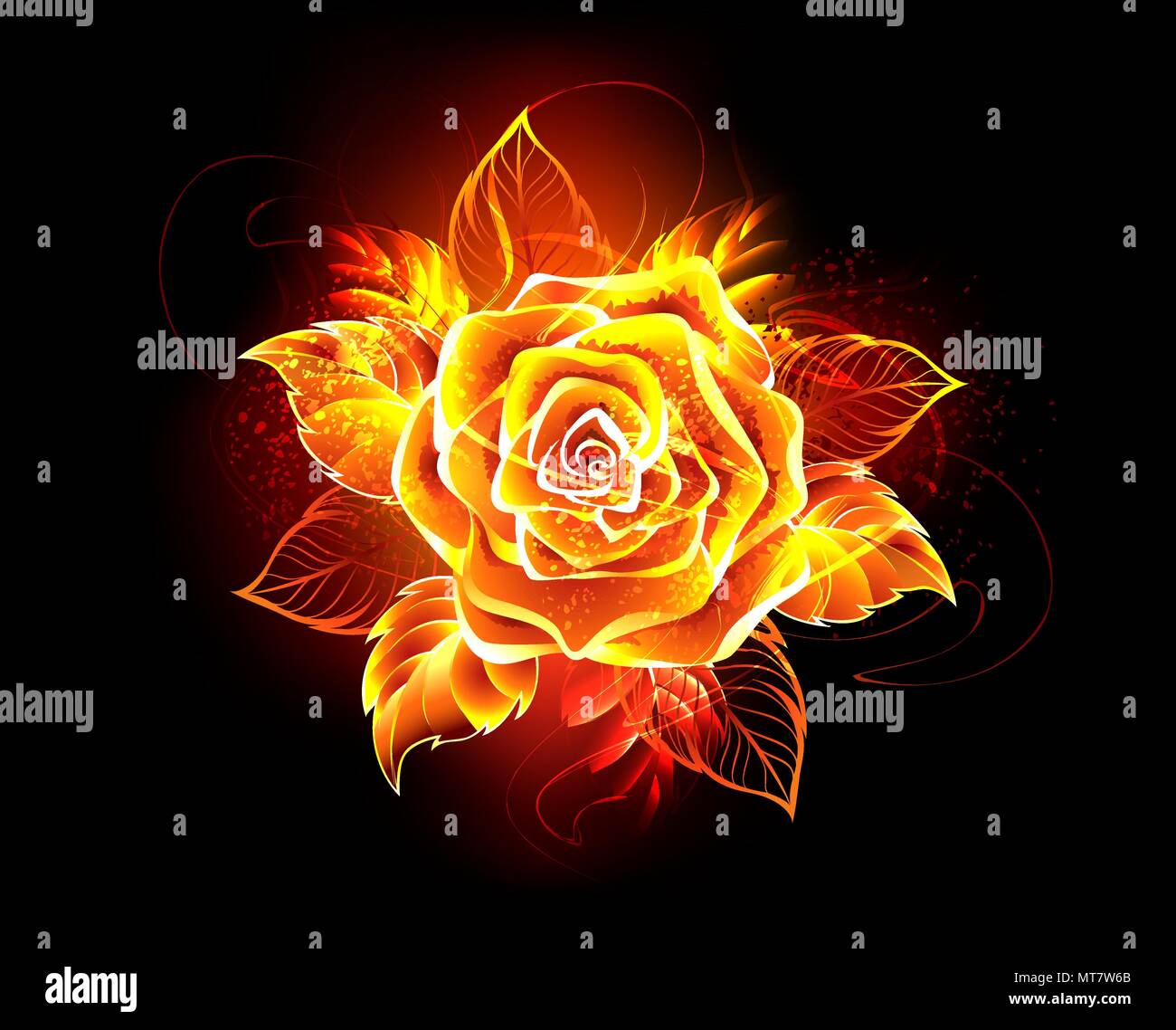 Blooming rose from fire and flame on black background Stock Vector ...