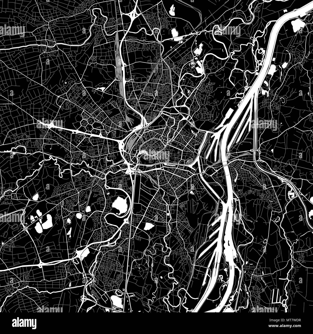 Area map of Strasbourg, France. Dark background version for infographic ...