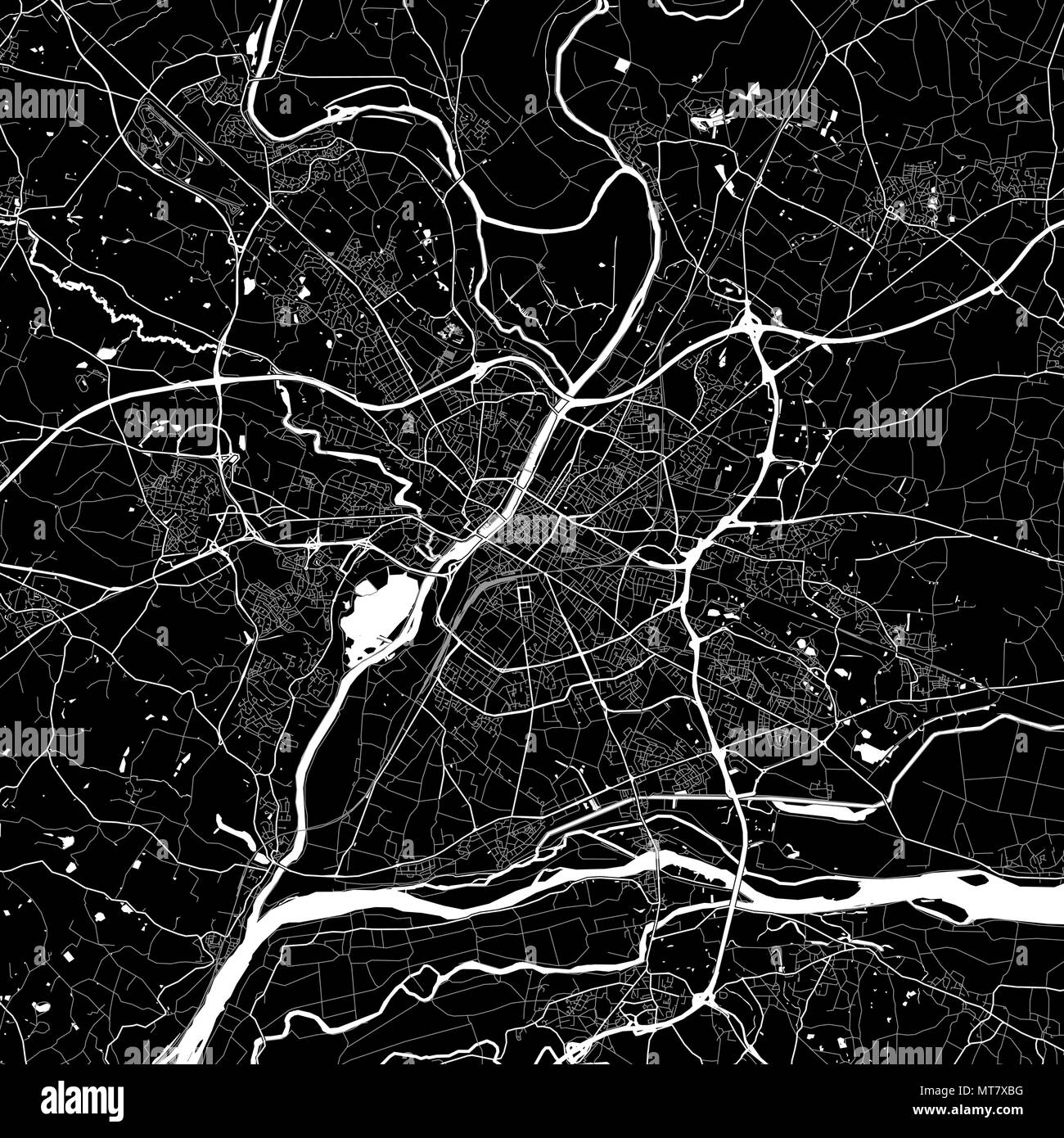 Area map of Angers, France. Dark background version for infographic and ...