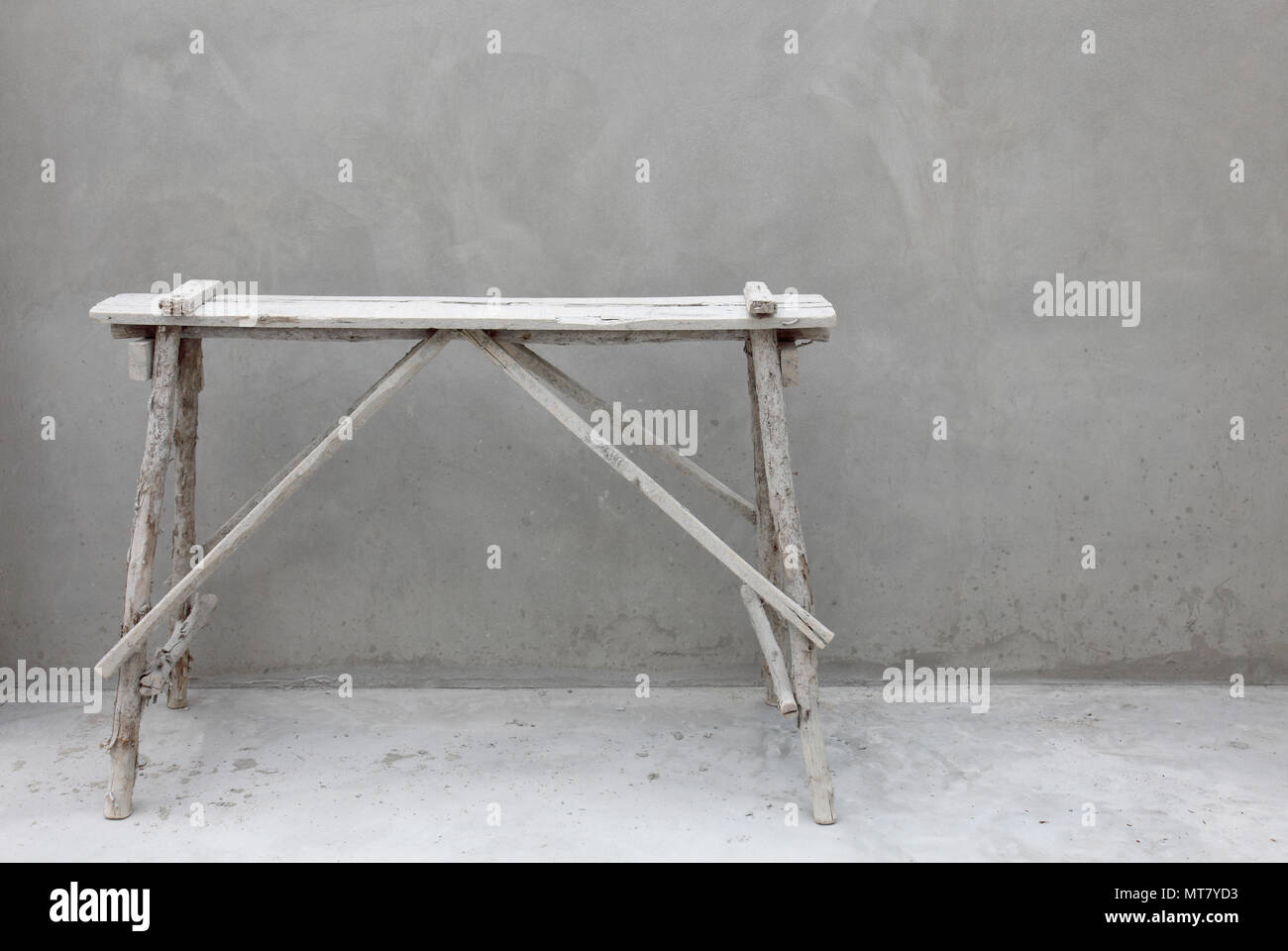 Grey cement wall background with construction bench on floor Stock ...