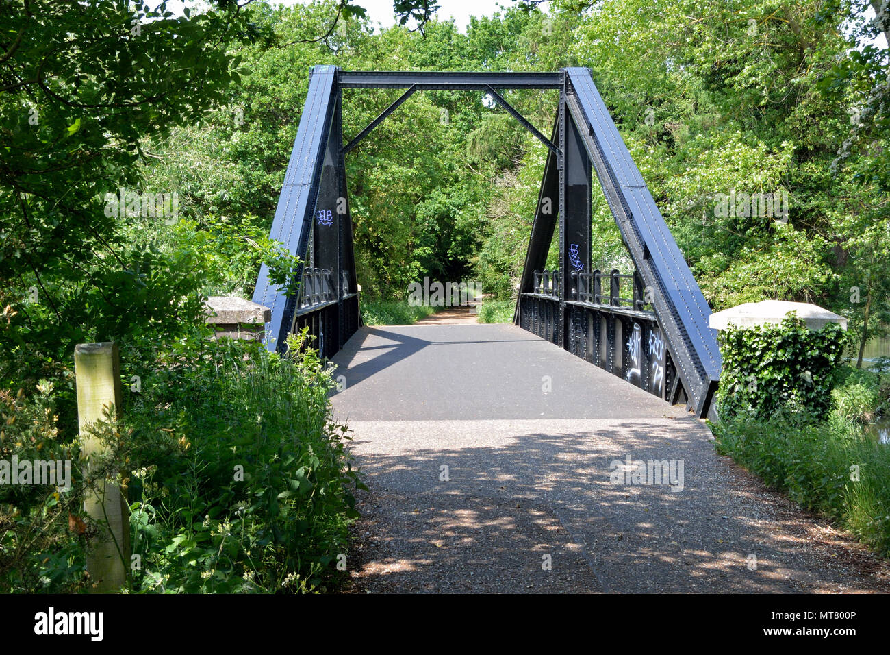 A frame railway bridge over the River Wensum near Hellesdon, Norfolk ...