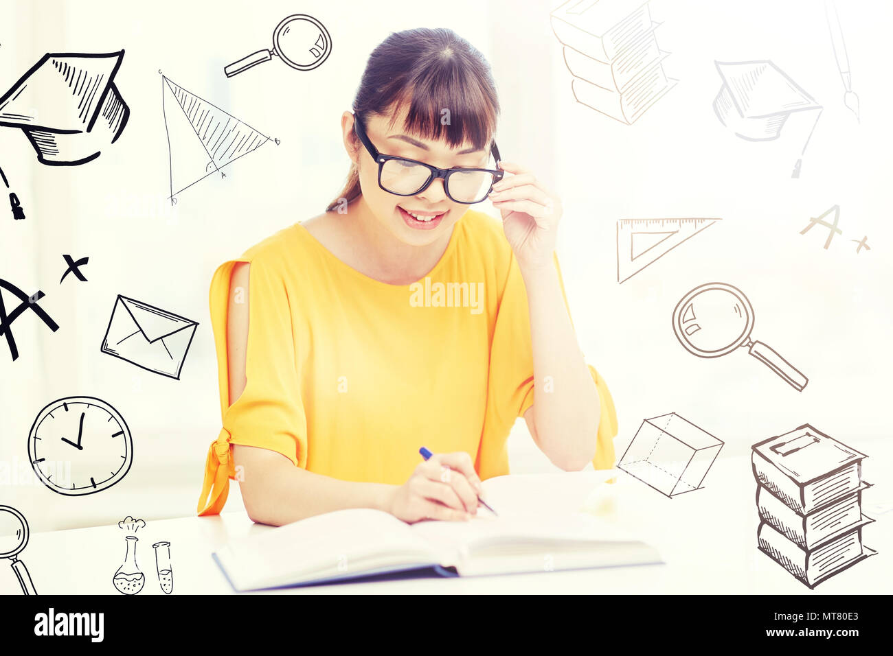 happy asian young woman student learning at home Stock Photo - Alamy
