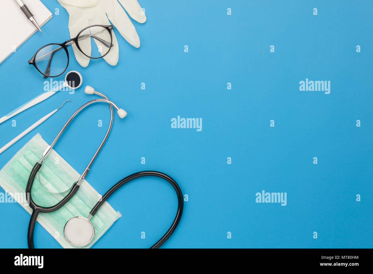 Table top view aerial image of accessories healthcare & medical ...