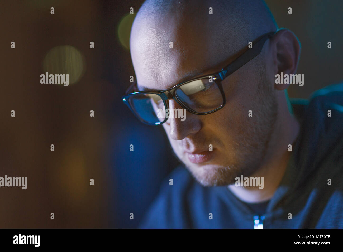 Close up face hacker programmer hi-res stock photography and images - Alamy
