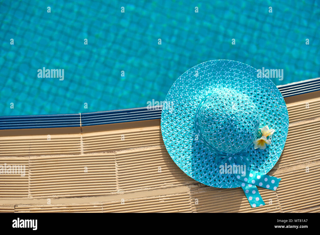 Beach hat next to the pool, top view with space for your text Stock ...