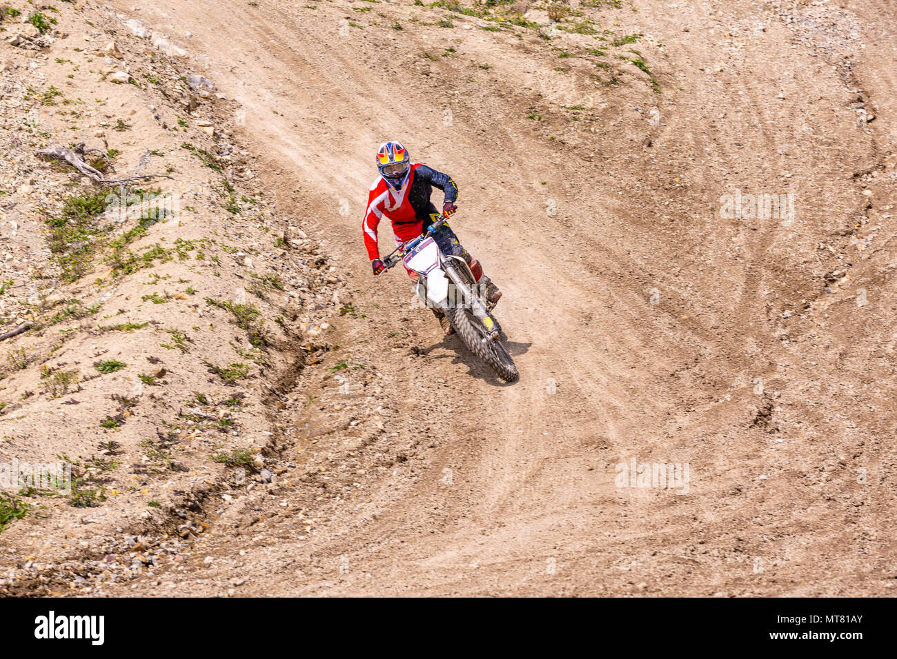 Professional Motocross Motorcycle Rider Drives Over the Road Track ...