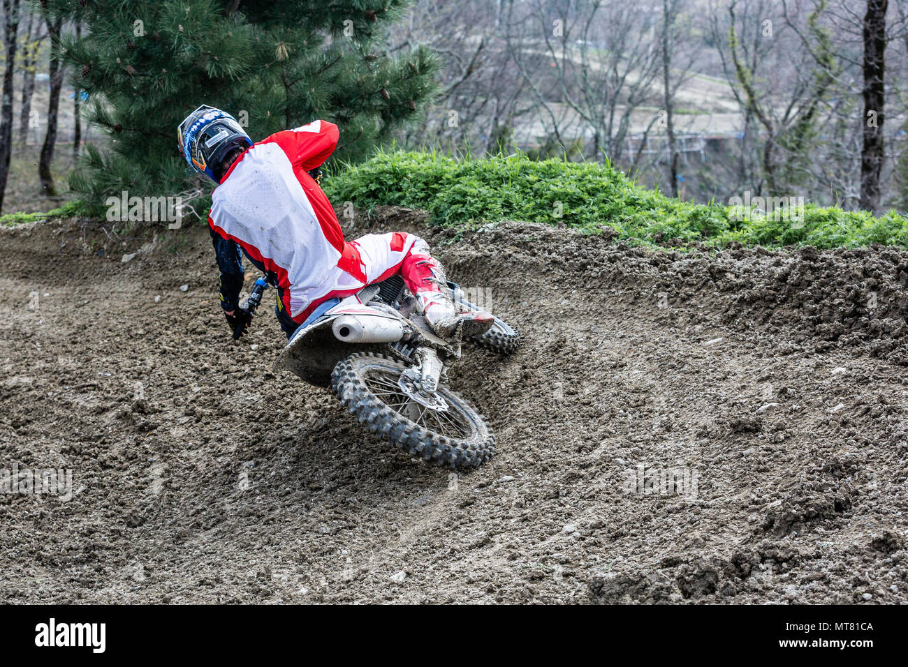 Professional Motocross Motorcycle Rider Drives Over the Road Track ...