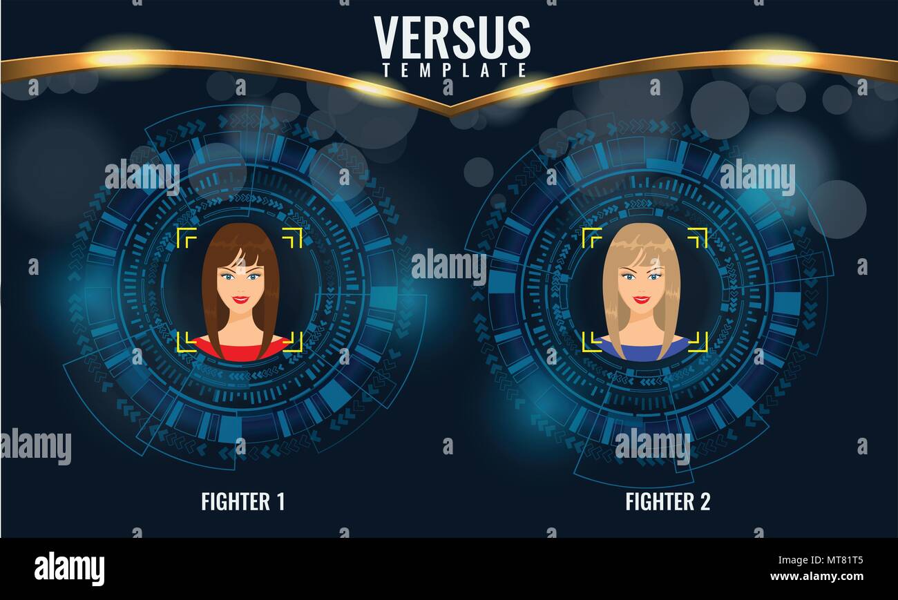 Vector Versus round circles with woman faces and techno hud background ...
