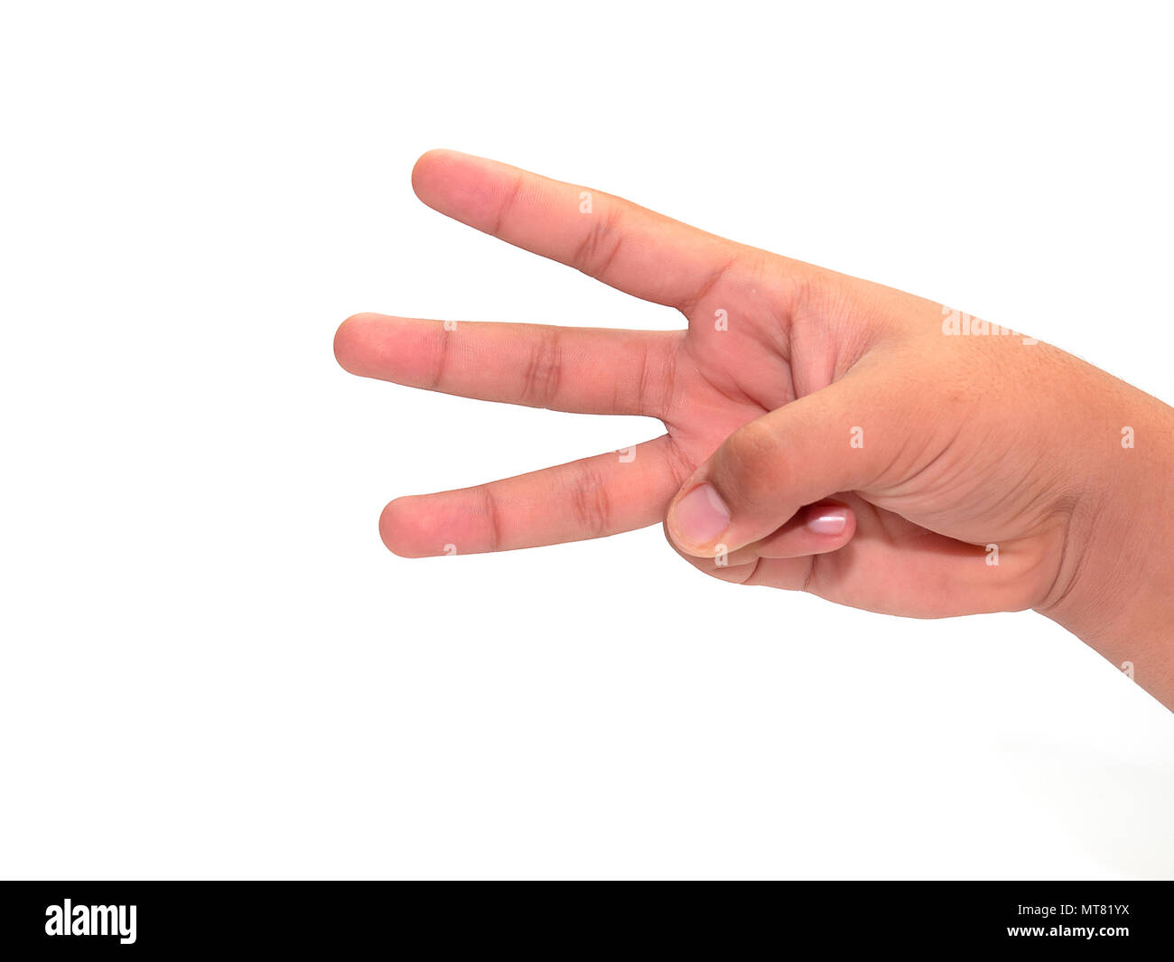 three hands of a man , as showing for signs or symbols isolated on ...