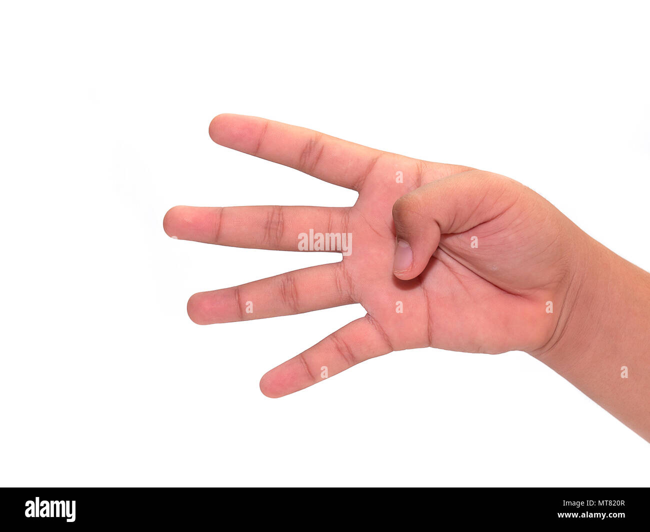 four hands of a man , as showing for signs or symbols isolated on white ...