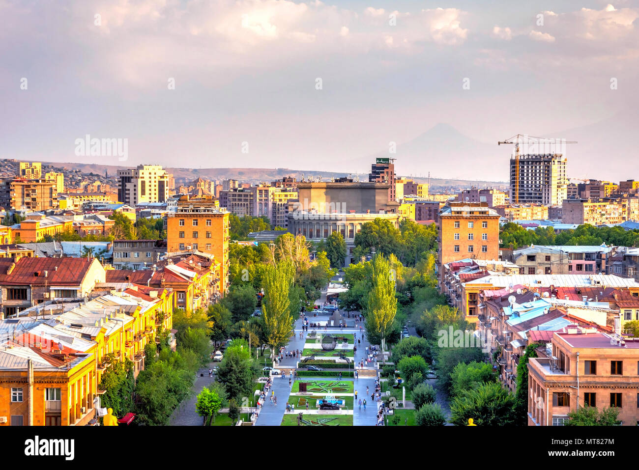 YEREVAN, ARMENIA - AUGUST 4: View over cascade stairs and Tamanyan park ...