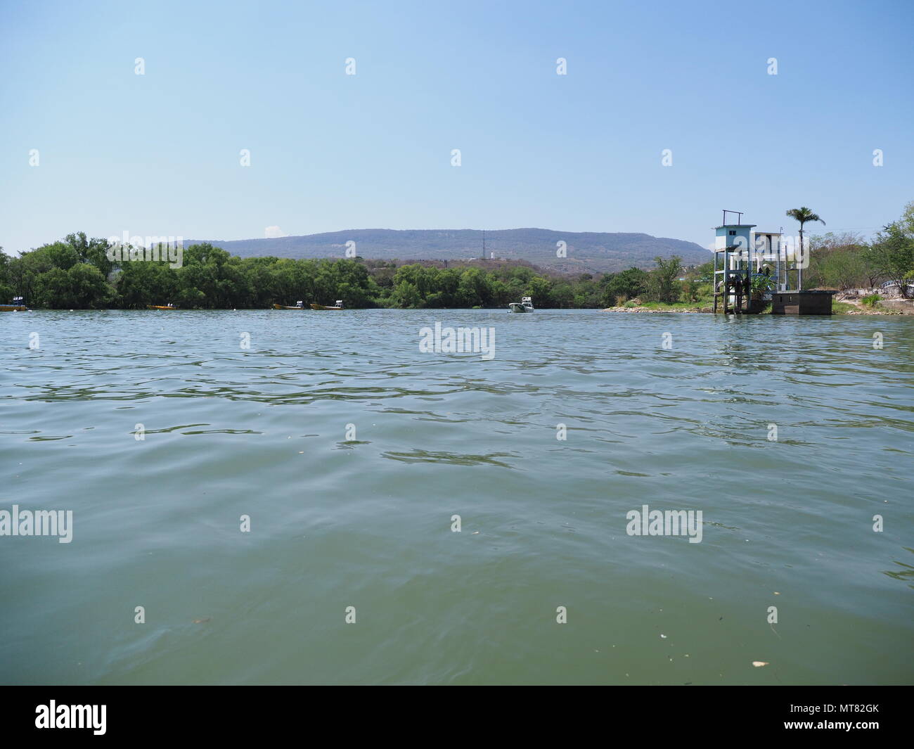 Panoramic banks of Grijalva river landscapes and boats at Sumidero ...