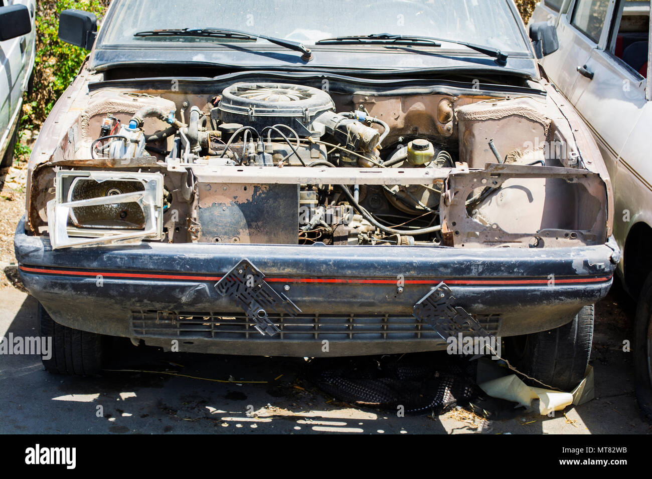 Old broken car after an accident Stock Photo - Alamy