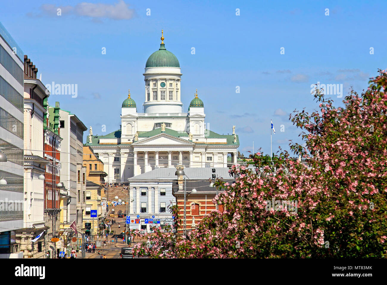 City life and Helsinki Cathedral seen from Etelaranta on a beautiful ...