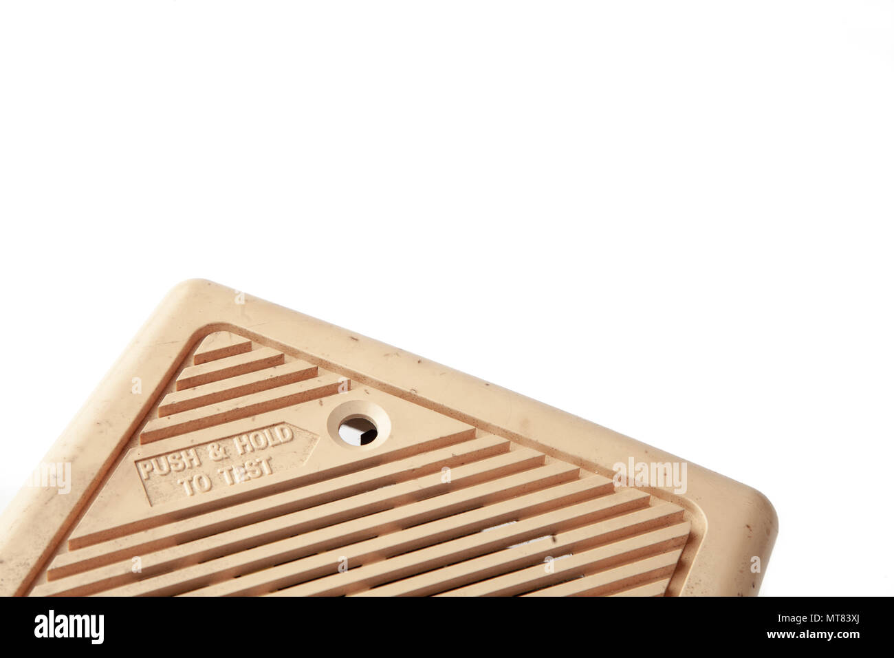 Old domestic smoke detector alarms on white background Stock Photo - Alamy