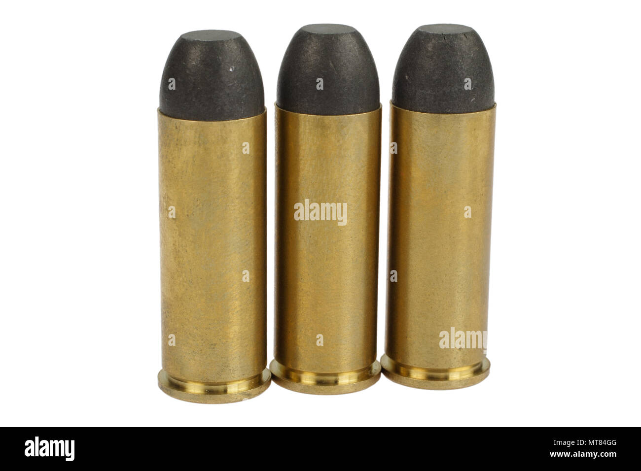 The .45 caliber revolver cartridges dating to 1873 isolated on white ...