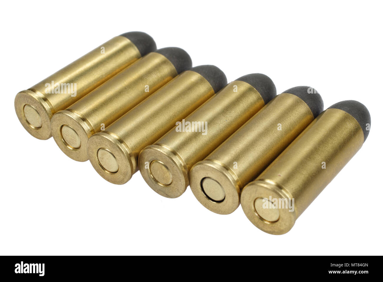 The .45 caliber revolver cartridges dating to 1873 isolated on white ...