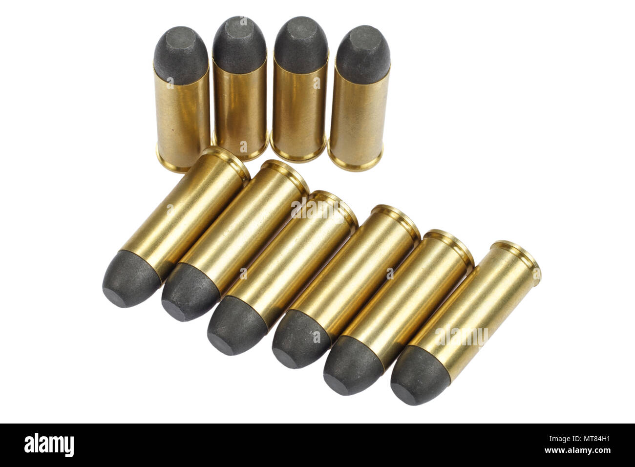 The .45 caliber revolver cartridges dating to 1873 isolated on white ...