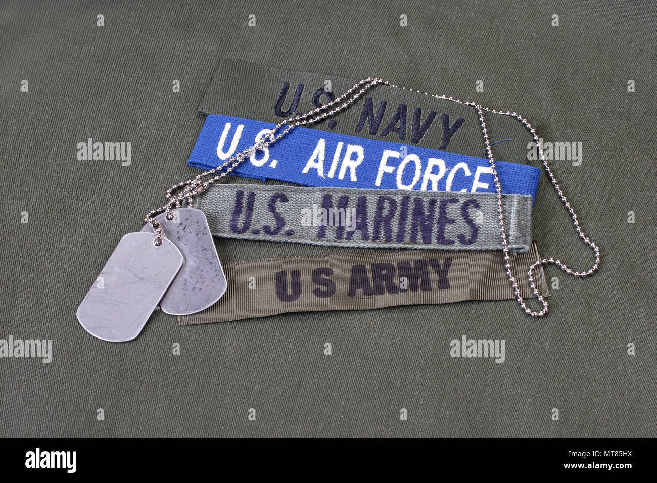 US military concept on olive green uniform background Stock Photo - Alamy