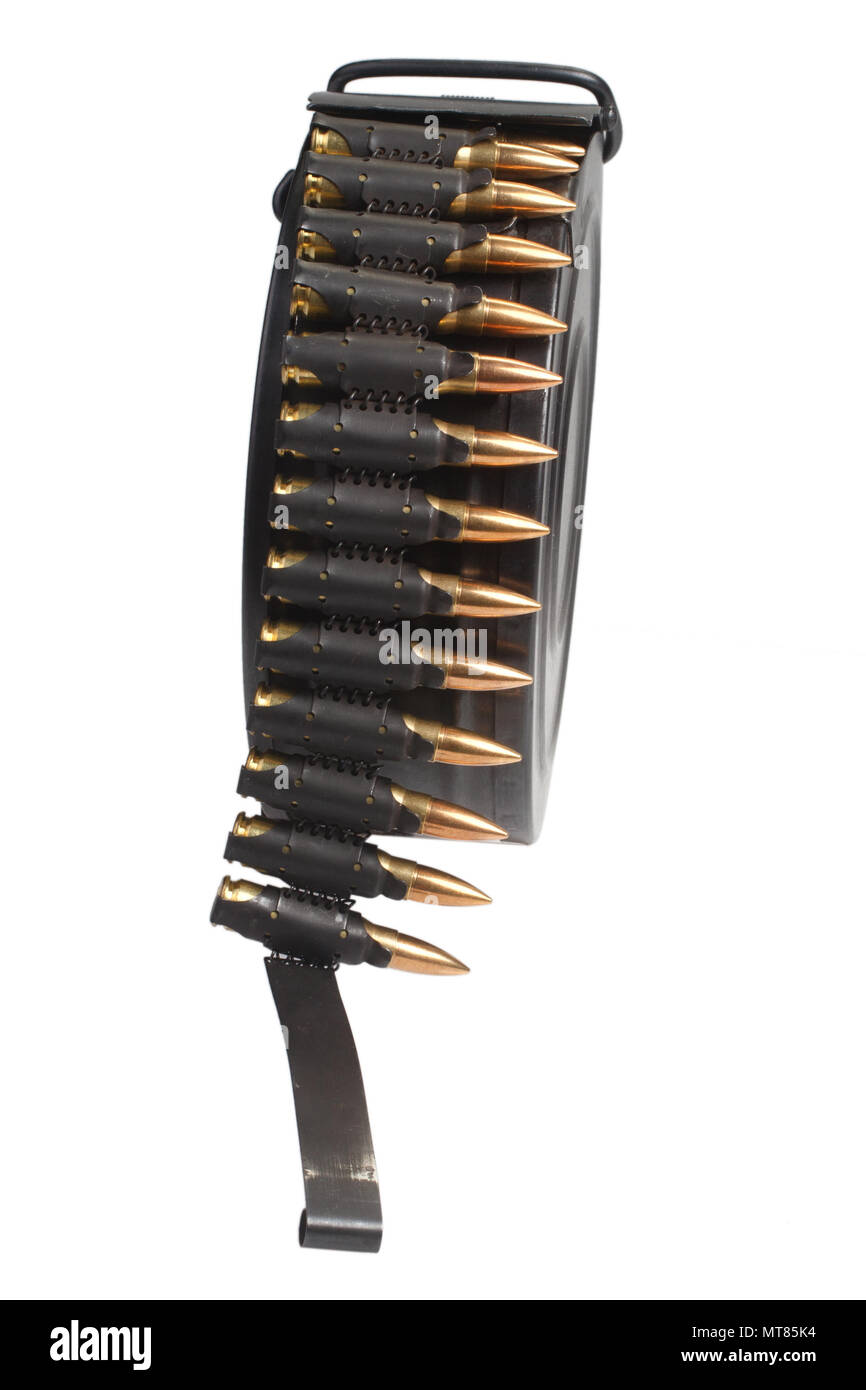 machine gun round ammunition box with machine-gun belt isolated Stock ...