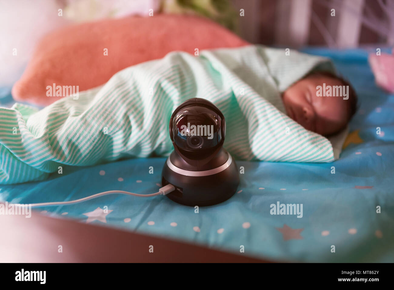 Dome camera for looking kids. Watching sleeping baby with surveillance ...