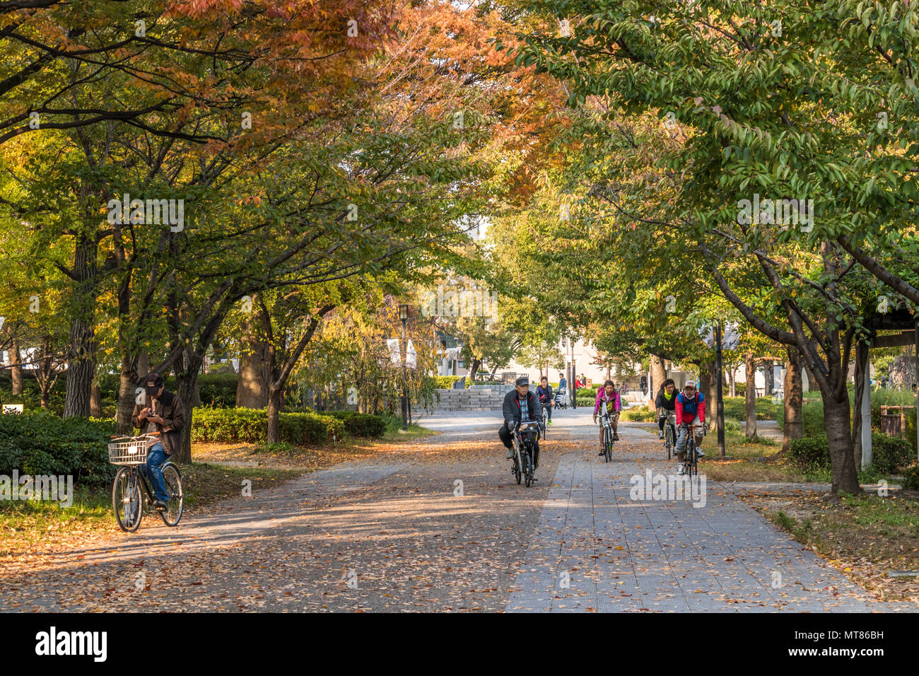 Cycling in Osaka Castle Park Osaka Japan Stock Photo - Alamy