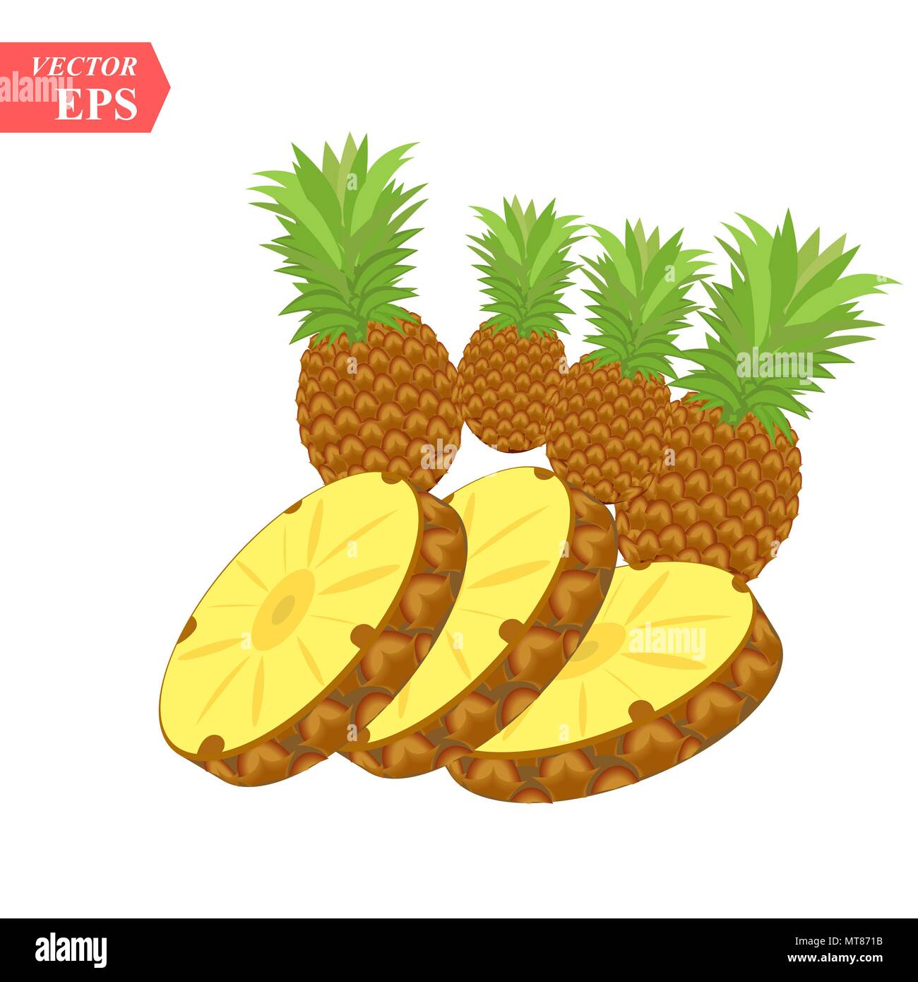 Pineapple realistic fruit with slice. Vector illustration. ananas ripe ...