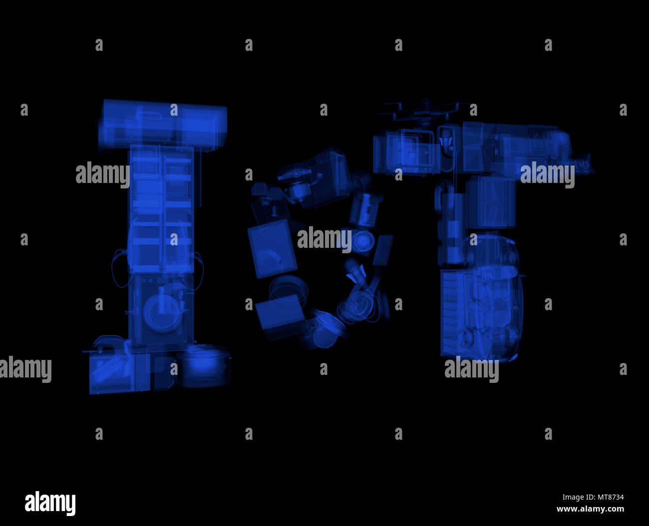 IoT text composed by smart appliances rendering in X-ray mode. Internet ...