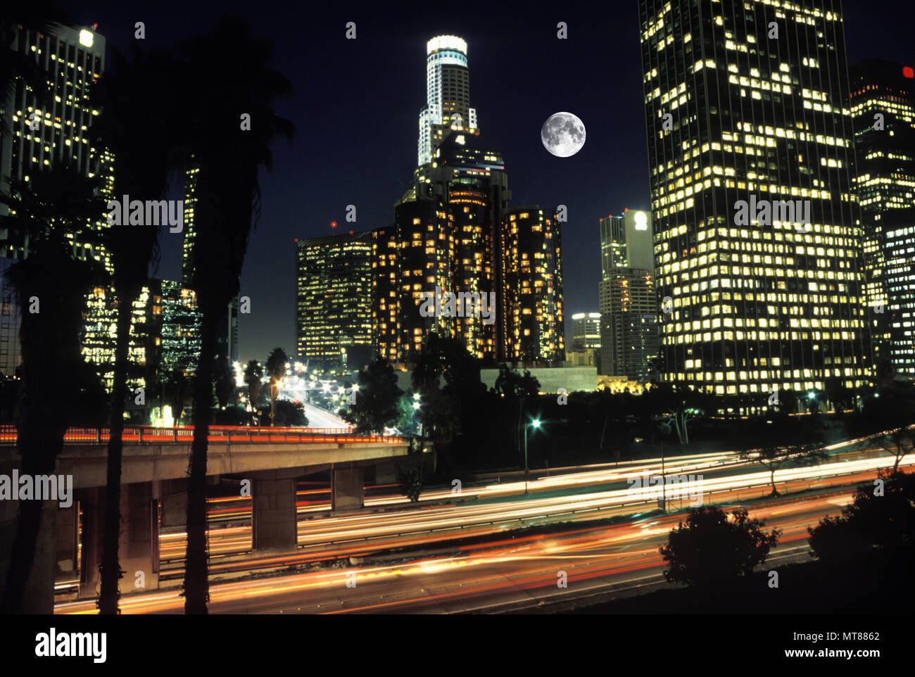 1990 HISTORICAL DOWNTOWN SKYLINE WITH ROUTE 110 LOS ANGELES CALIFORNIA ...