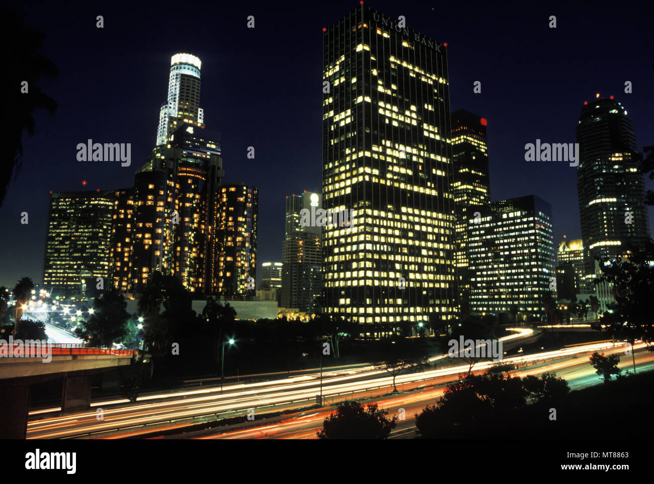 1990 HISTORICAL DOWNTOWN SKYLINE WITH ROUTE 110 LOS ANGELES CALIFORNIA ...