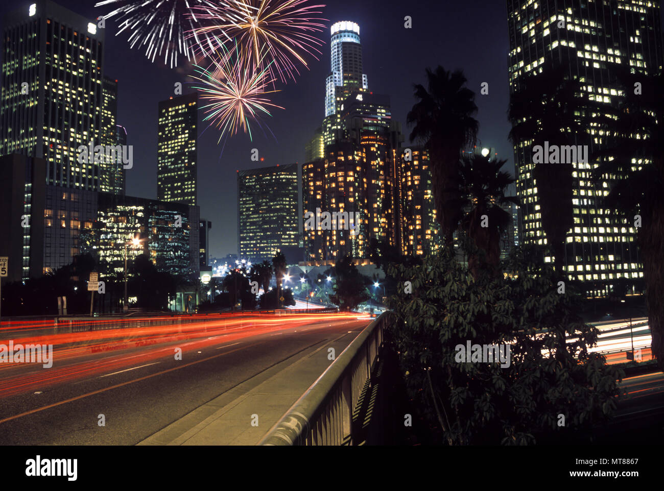 1990 HISTORICAL DOWNTOWN SKYLINE WITH ROUTE 110 LOS ANGELES CALIFORNIA ...
