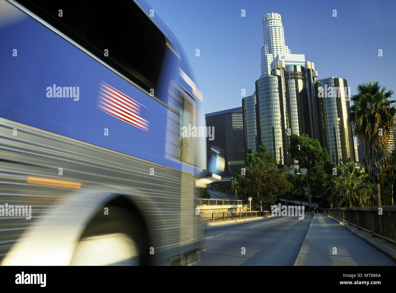 1990 HISTORICAL BLURRED GREYHOUND BUS DOWNTOWN ANGELES CALIFORNIA USA ...