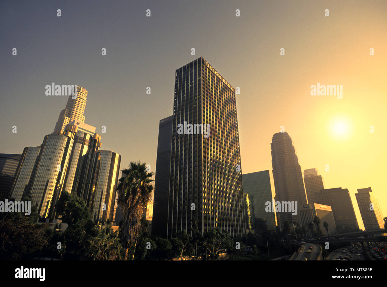 1990 HISTORICAL DOWNTOWN SKYLINE LOS ANGELES CALIFORNIA USA Stock Photo ...