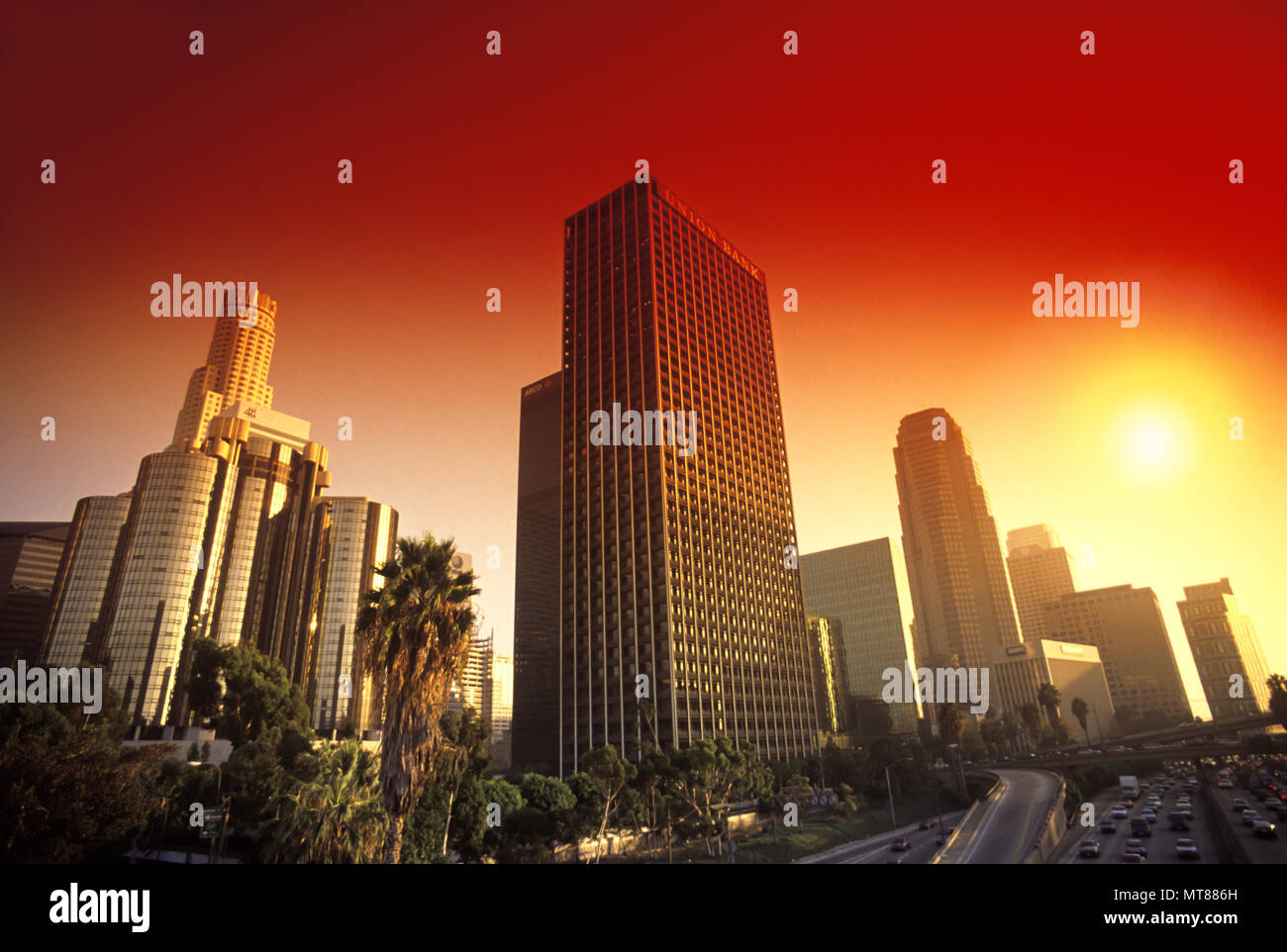 1990 HISTORICAL DOWNTOWN SKYLINE LOS ANGELES CALIFORNIA USA Stock Photo ...