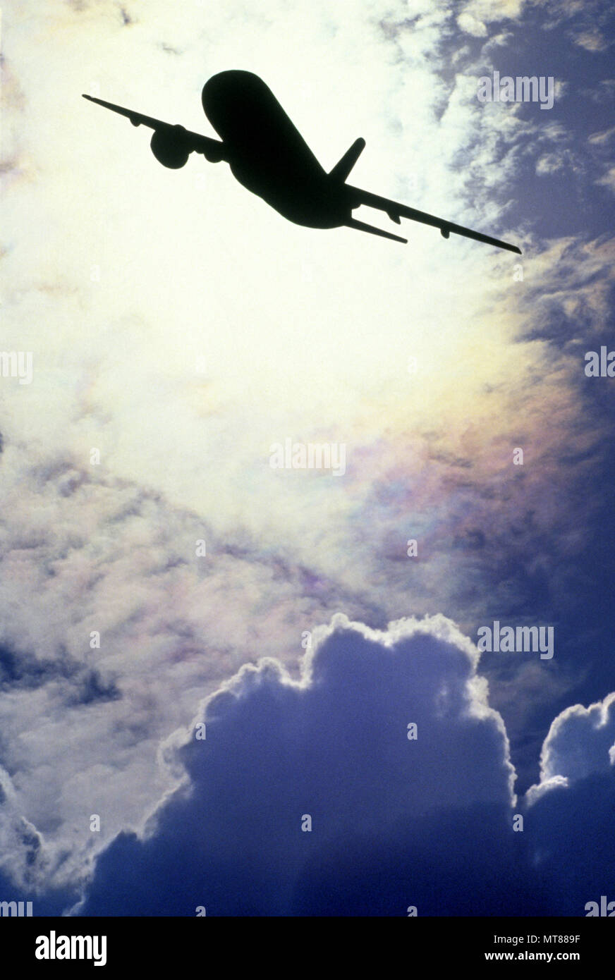 1990 HISTORICAL SILHOUETTE OF AIRBORNE COMMERCIAL AIRLINER Stock Photo ...