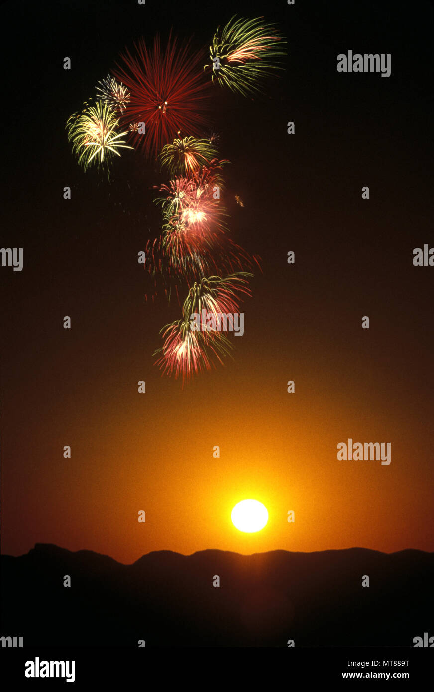 1990 HISTORICAL FIREWORKS OVER DESERT LANDSCAPE Stock Photo - Alamy