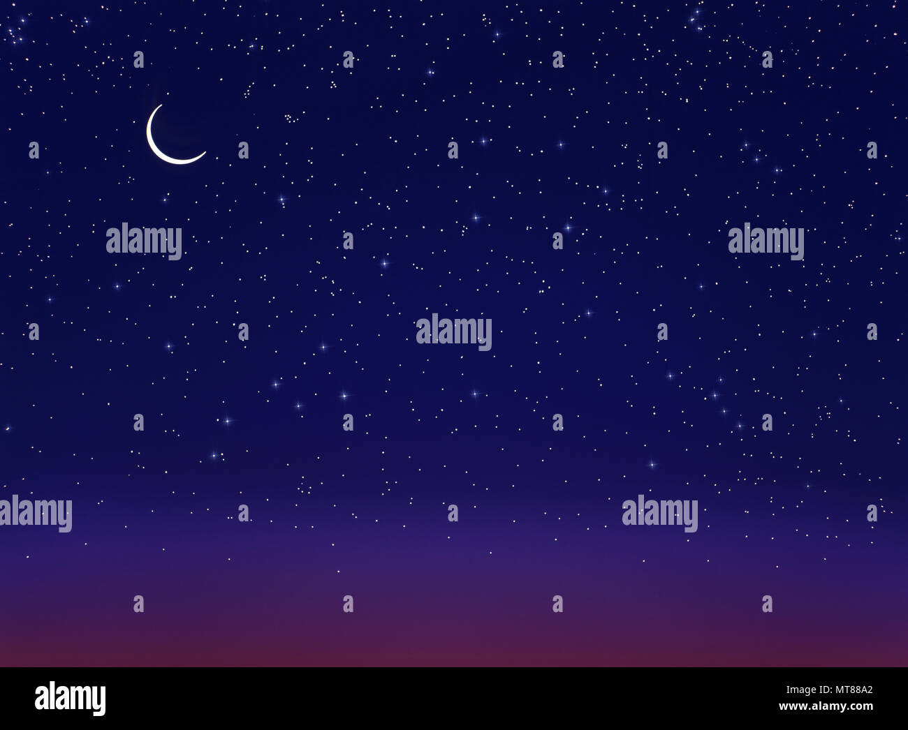 1990 HISTORICAL STARRY SKY AT NIGHT WITH CRESCENT MOON ON DARK BLUE SKY ...