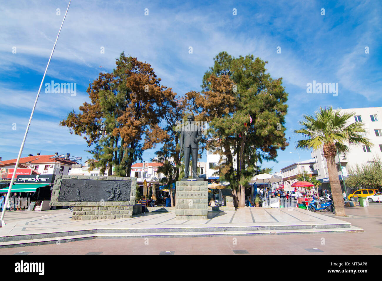 Ayvalik, Turkey - October 14, 2018: Republic square with Ataturk ...