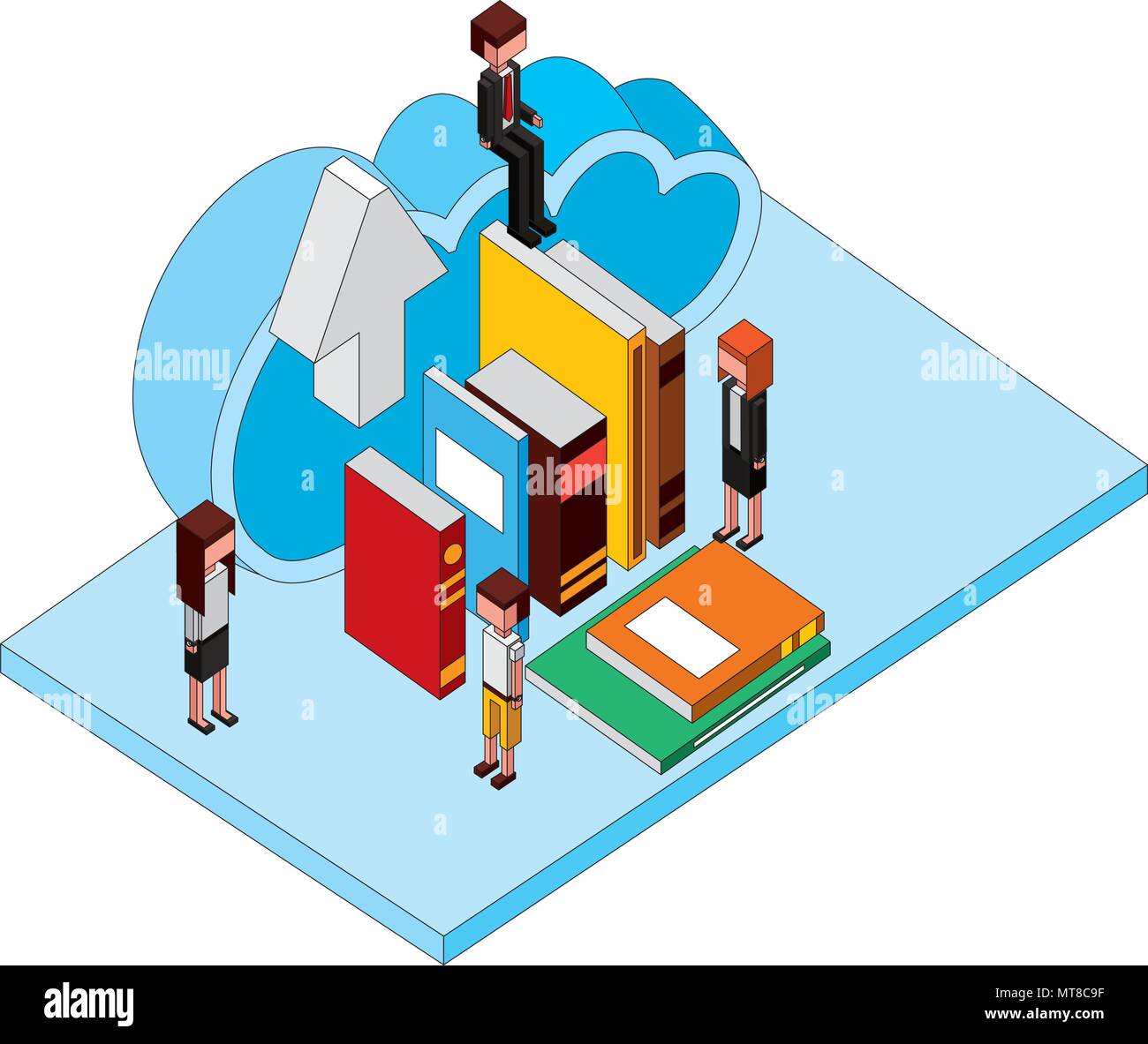 teacher and students cloud storage and books isometric Stock Vector ...