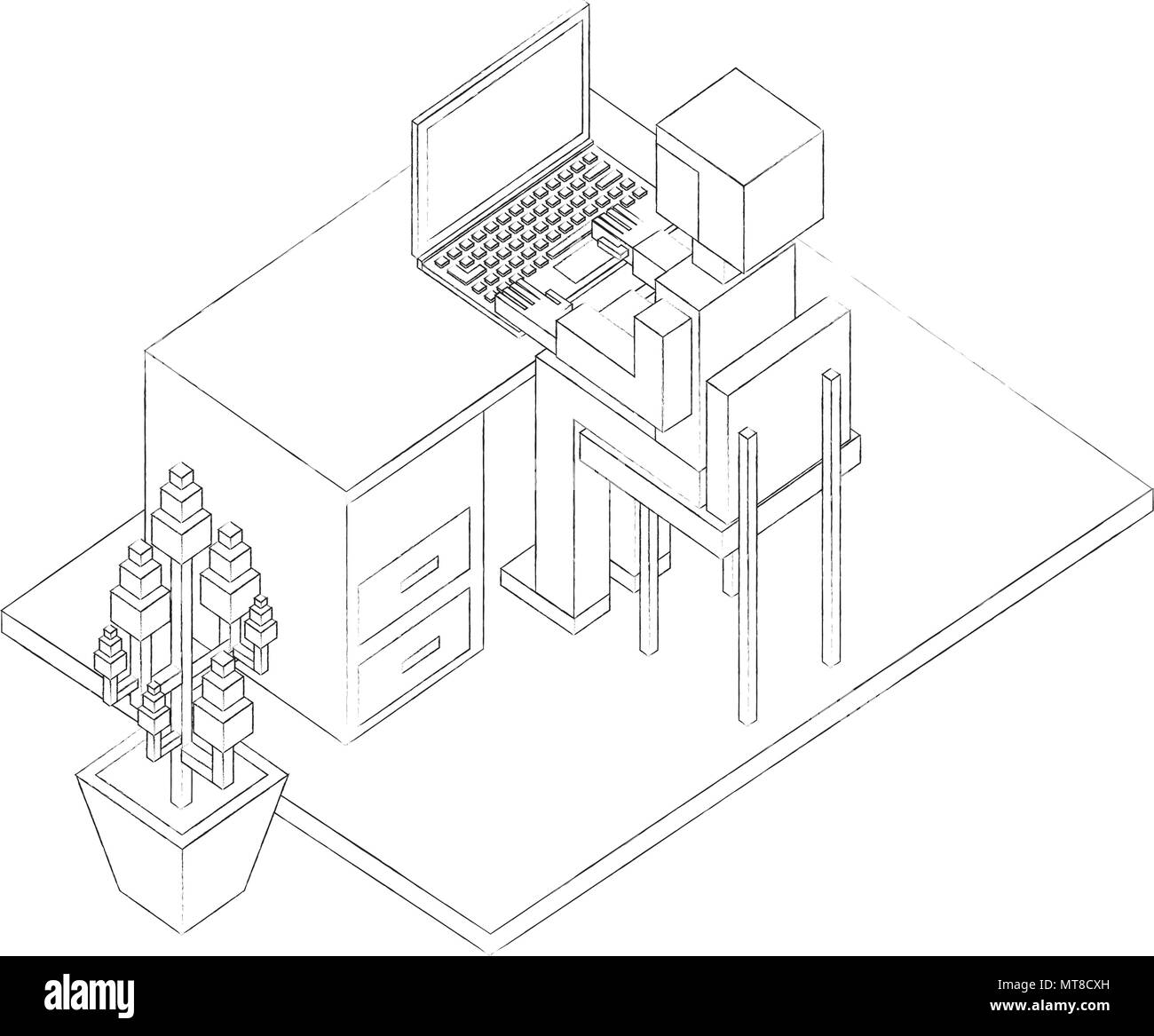Table chair isometric Black and White Stock Photos & Images - Alamy