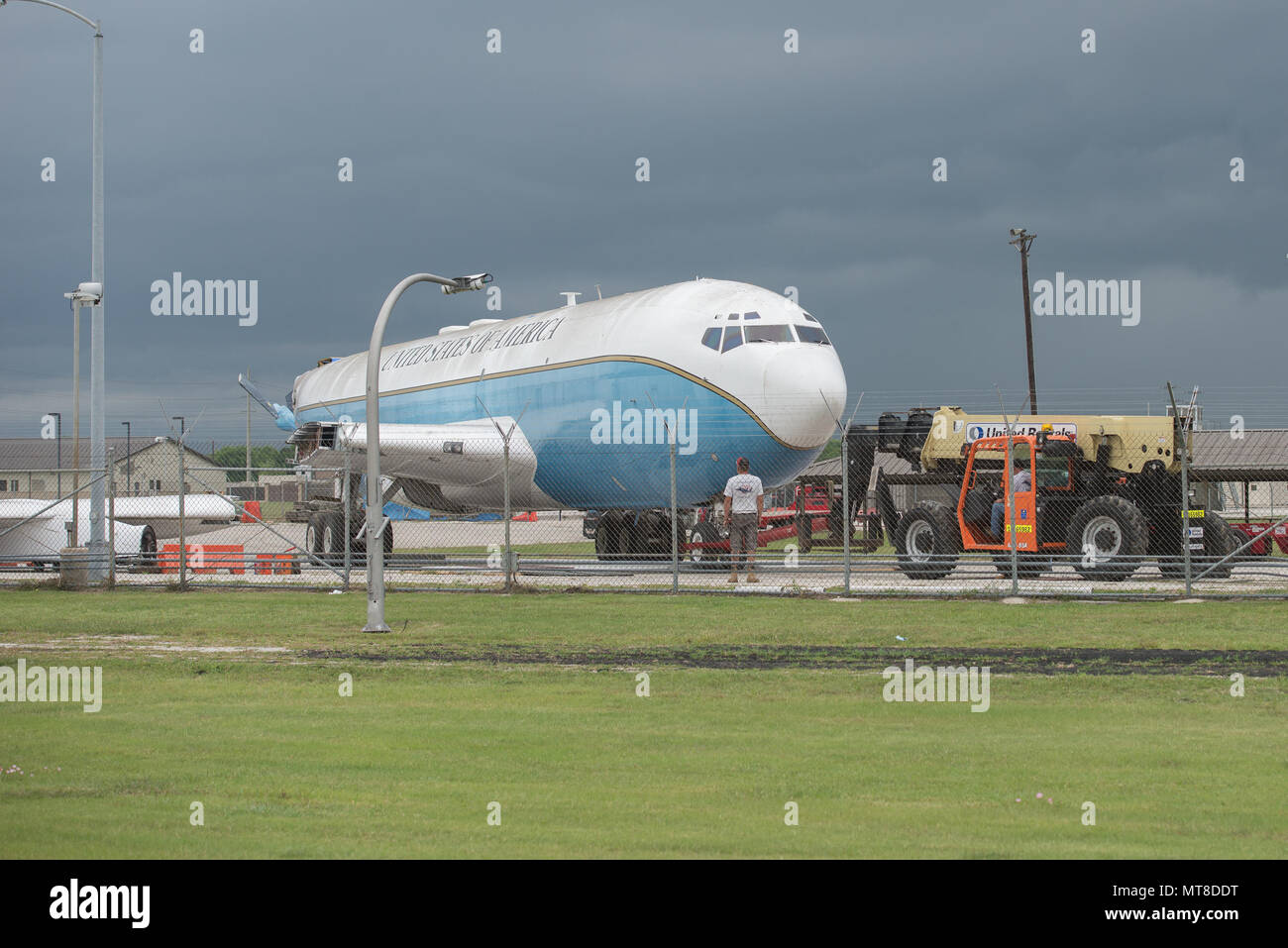 502D Maintenance Workers move a relocated KC135, from Joint Base San ...