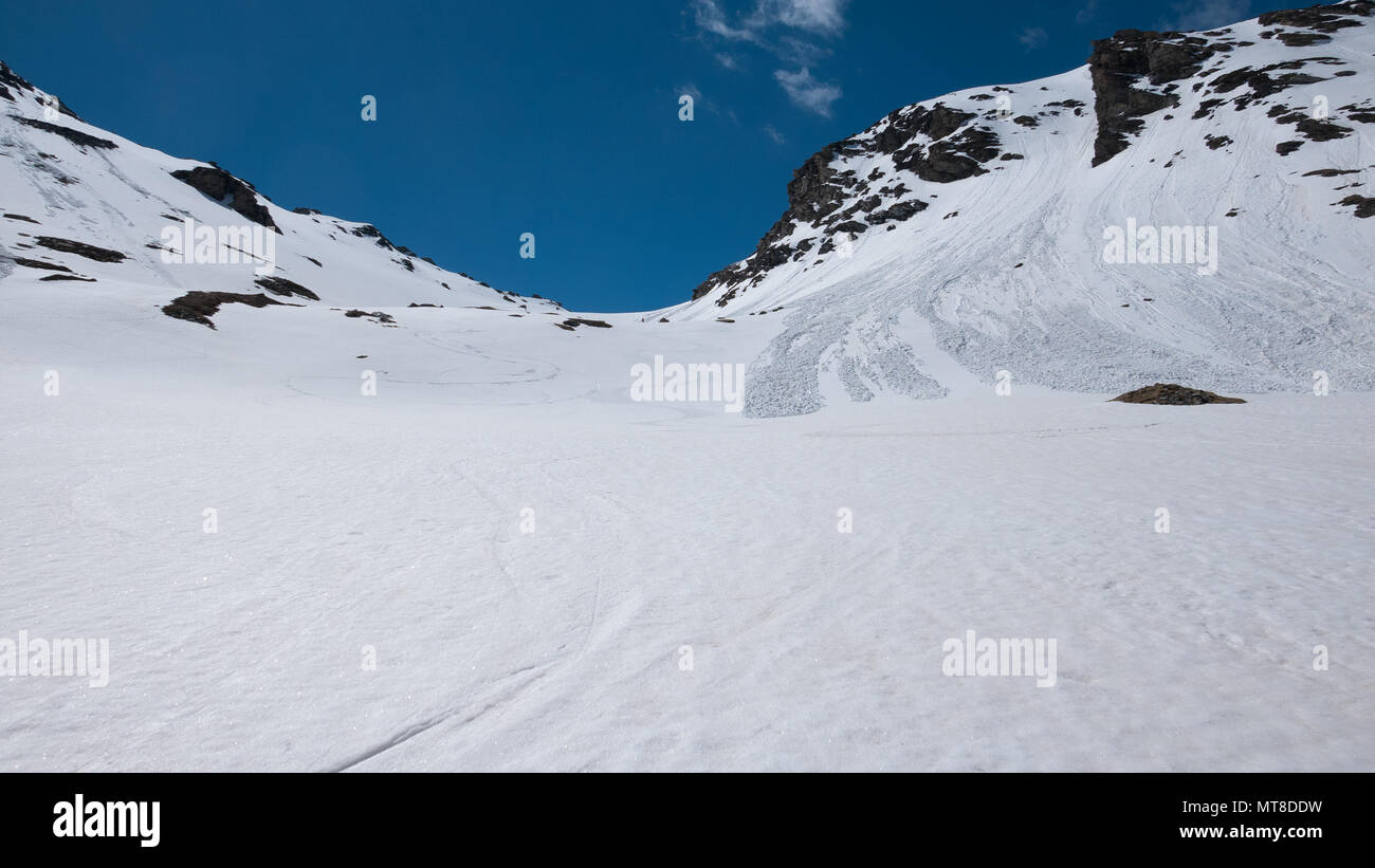 The Alps in springtime, sunny day snowy landscape ski resort, high ...