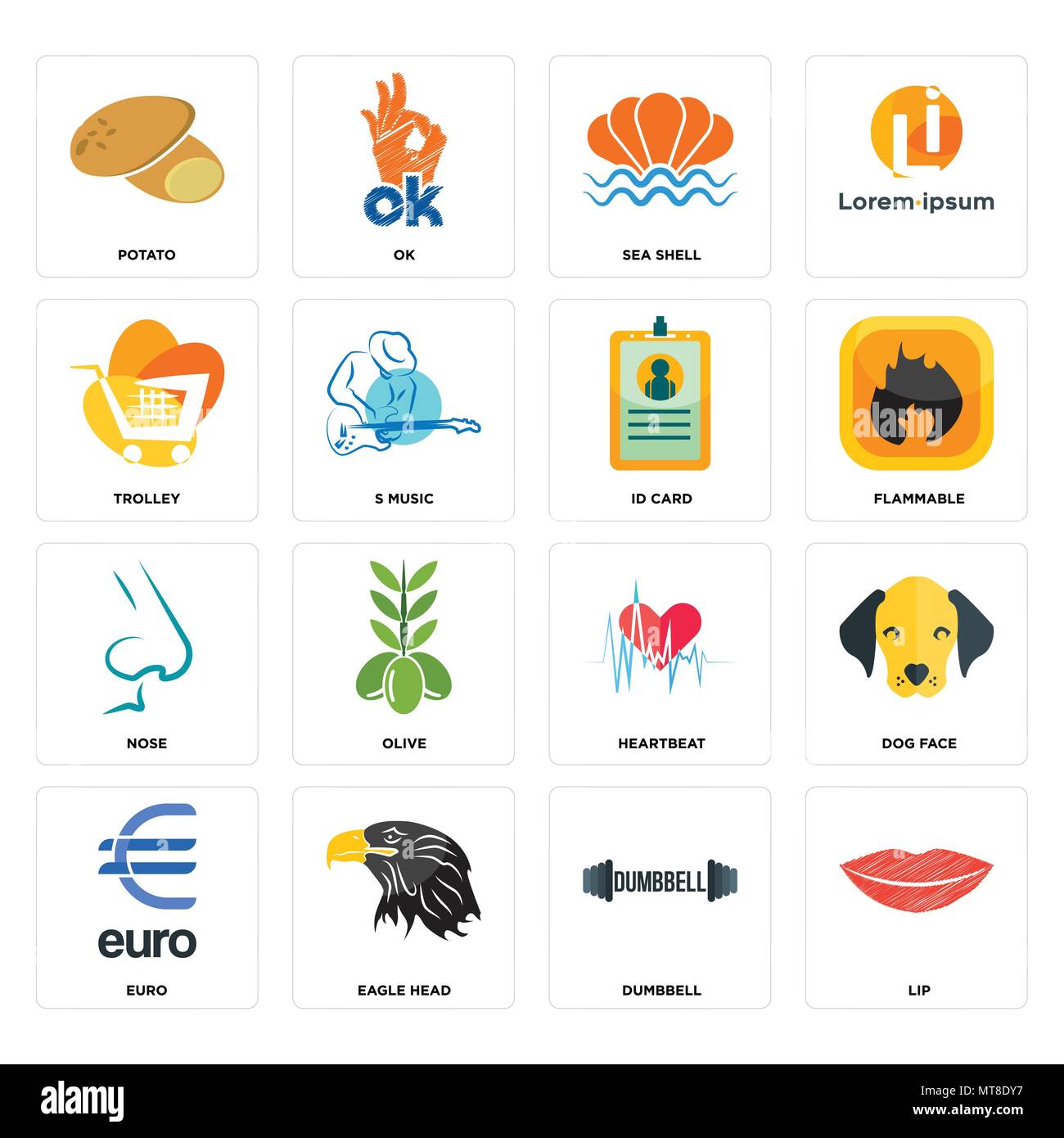 Set Of 16 simple editable icons such as lip, dumbbell, eagle head, euro ...