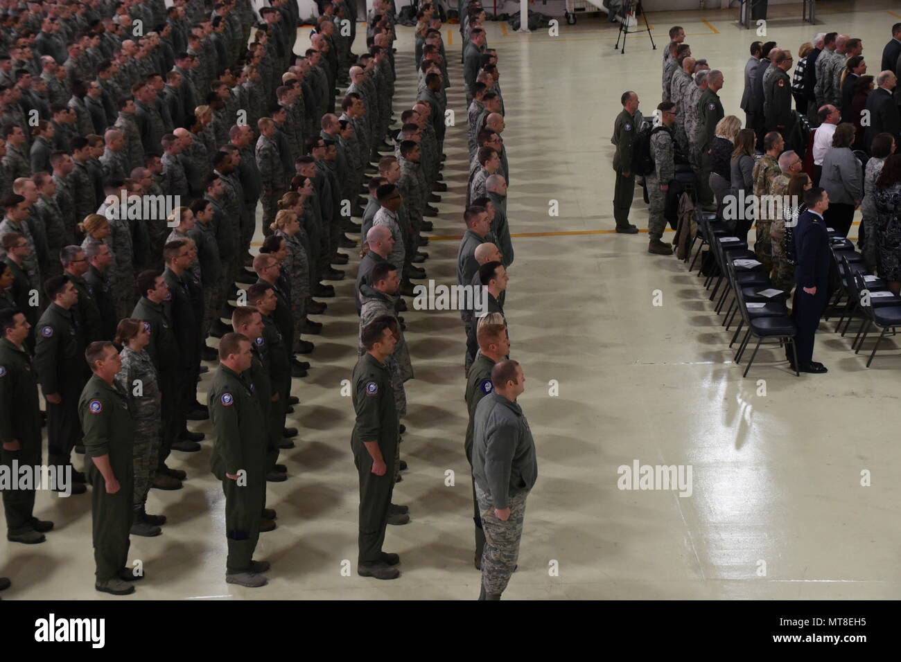Members of the 179th Airlift Wing stand at attention at the Assumption ...