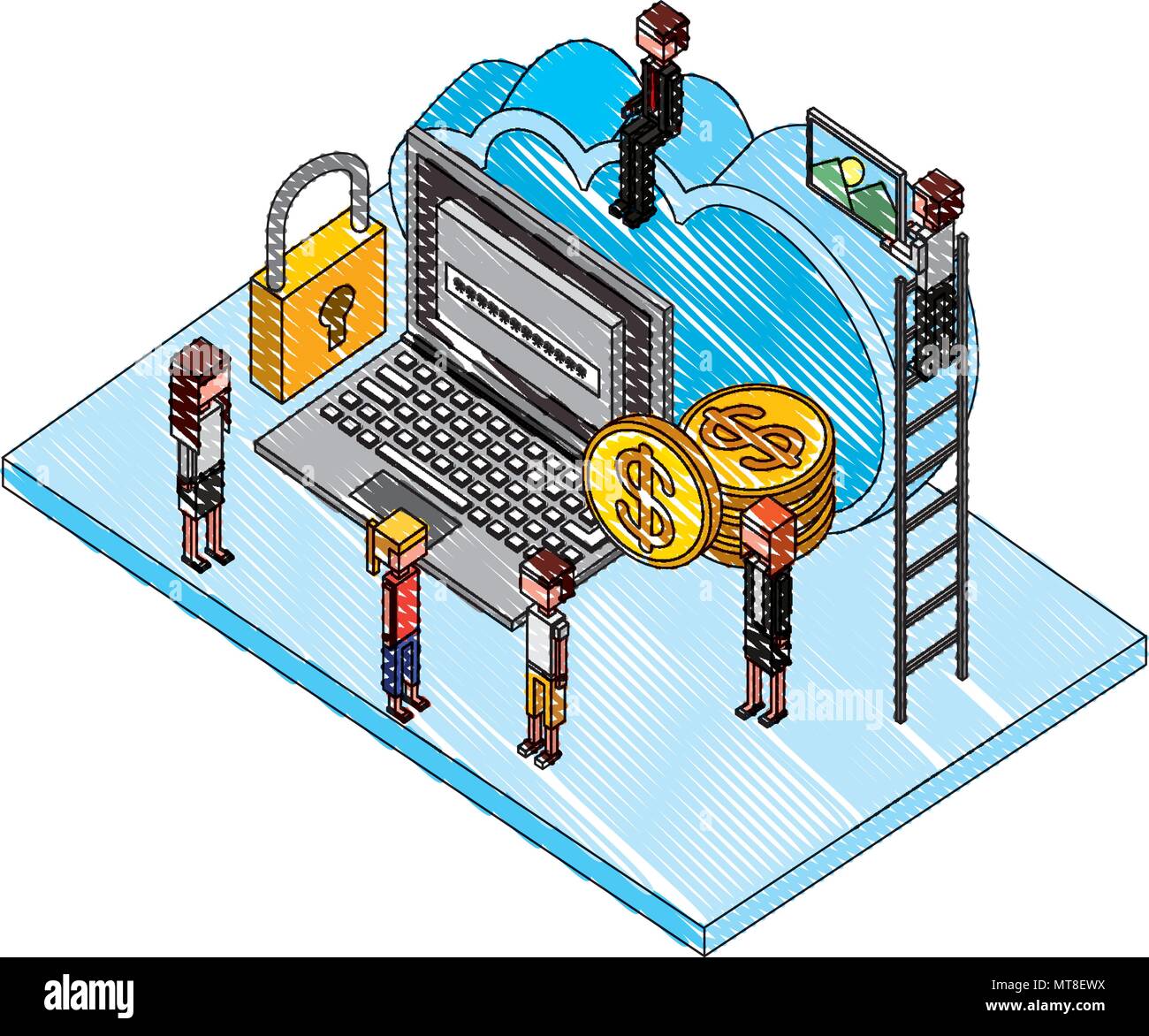 Padlock laptop avatar man woman hi-res stock photography and images - Alamy