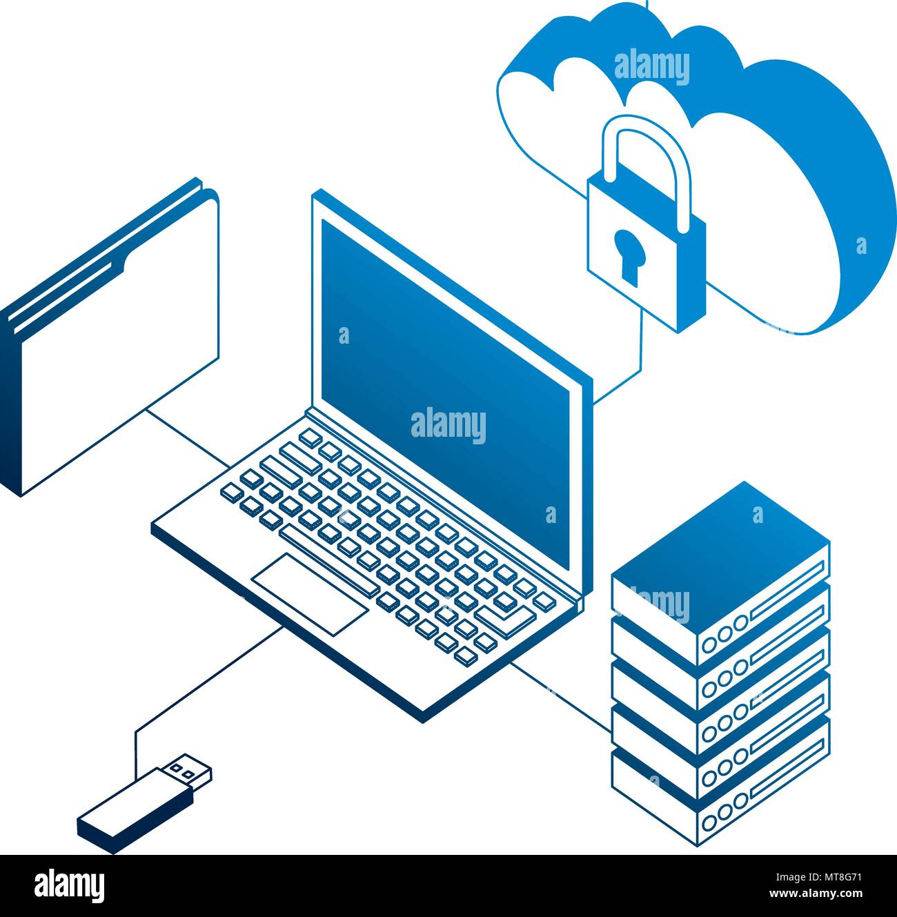 laptop connected usb cloud database and folder isometric Stock Vector ...