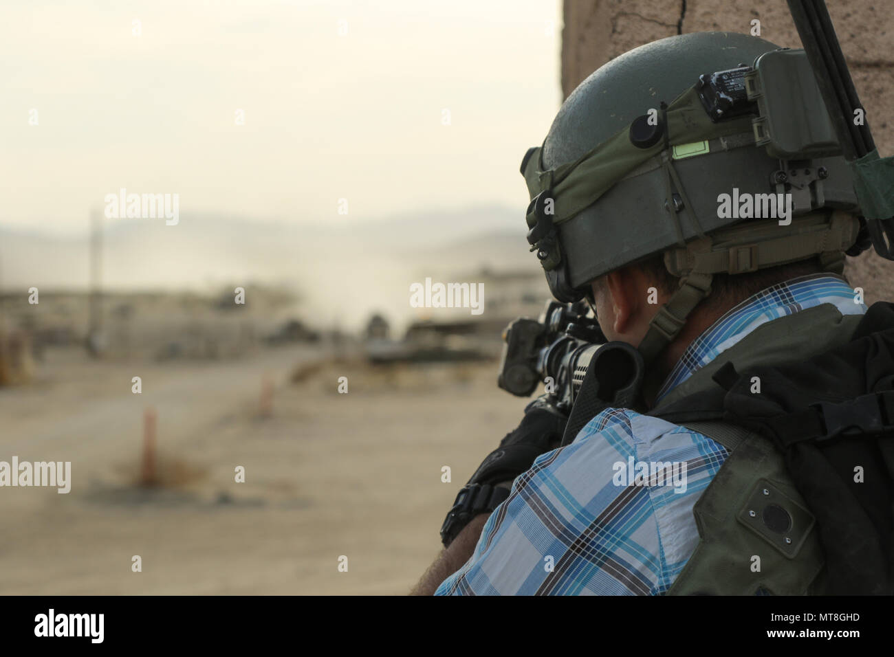 FORT IRWIN, Calif. – An 11th Armored Cavalry Regiment Trooper surveys ...