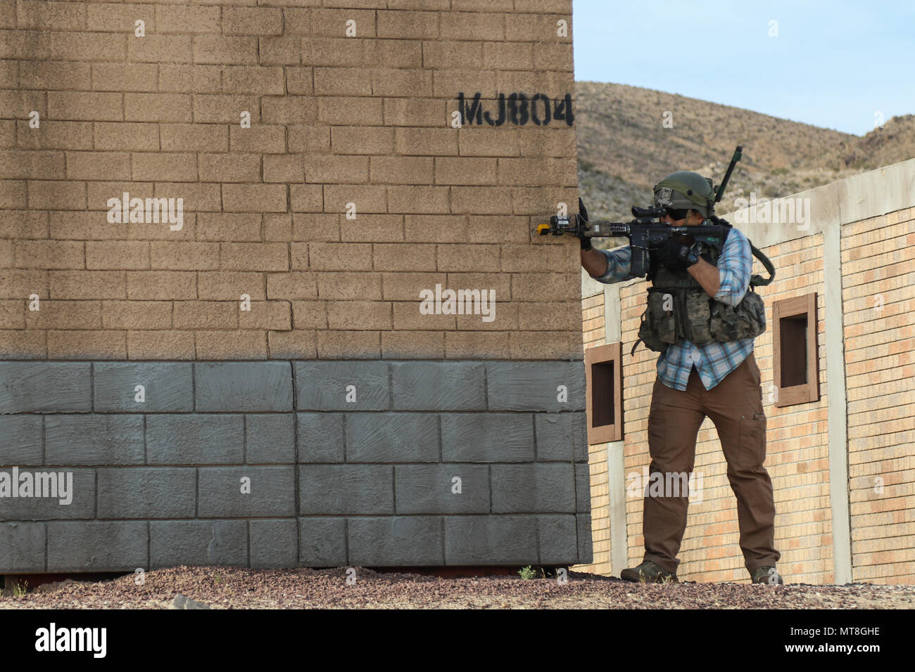 FORT IRWIN, Calif. – An 11th Armored Cavalry Regiment Trooper surveys ...