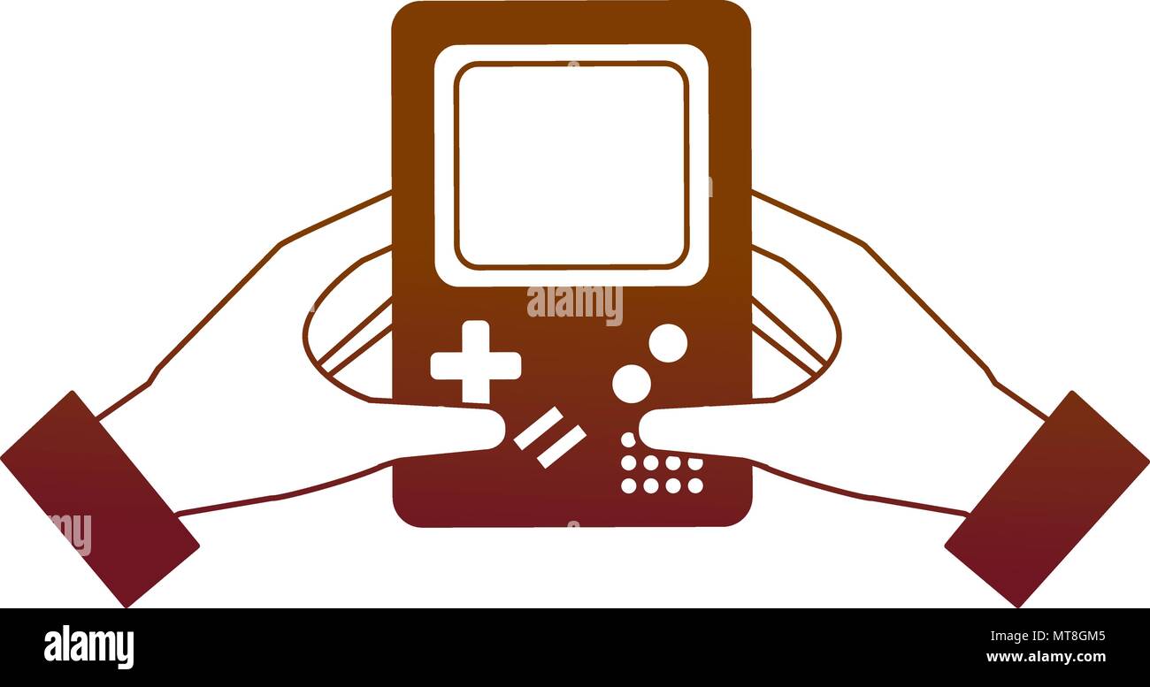 hand holding game console portable device vintage Stock Vector Image ...