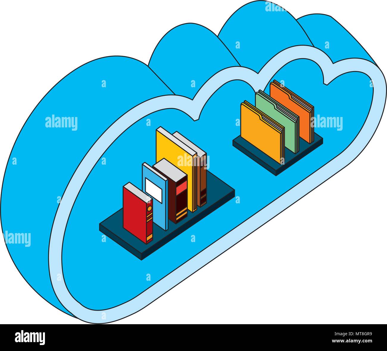 cloud storage books folder documents information isometric Stock Vector ...
